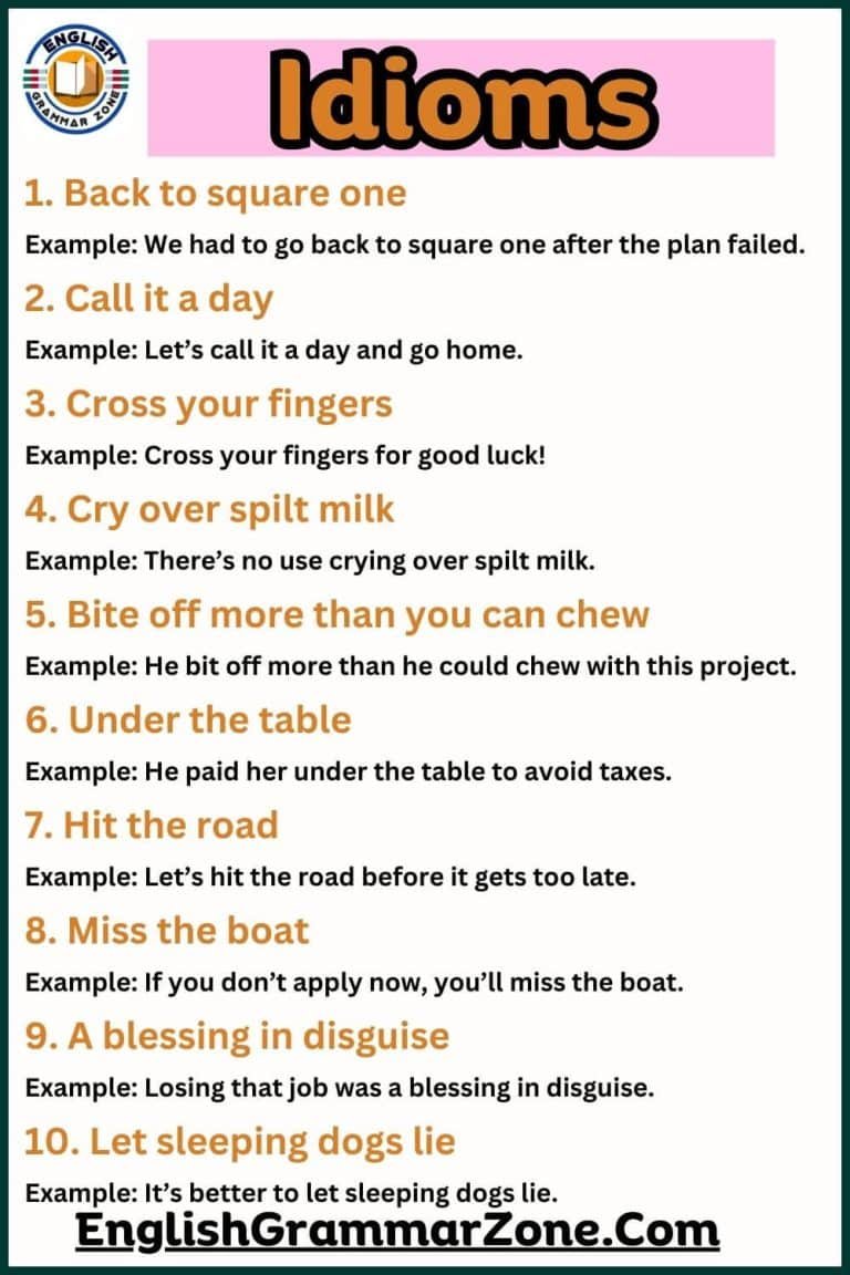 100 Idiomatic Expressions With Examples