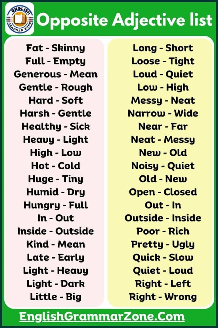 150 Opposite Adjectives With Example Sentence