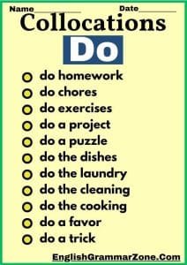 Collocation With Do Worksheet For Kids