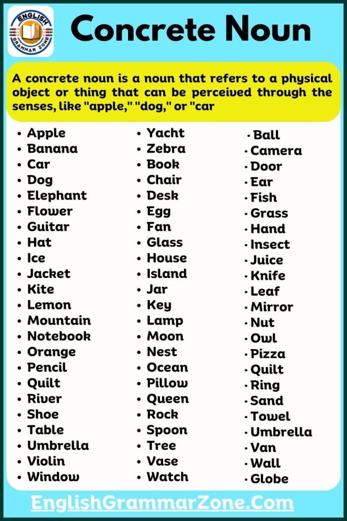 Perfect 200 Concrete Noun With Examples