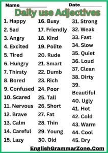 200 Most Common Adjective List For Daily Use