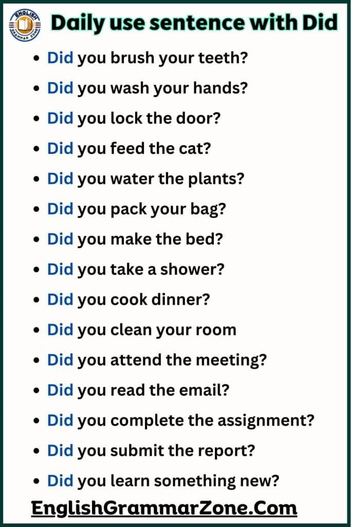Daily Use Sentence With Did