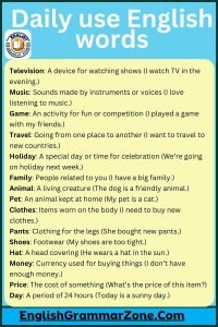 Daily Use English Words Meaning And Example Sentence