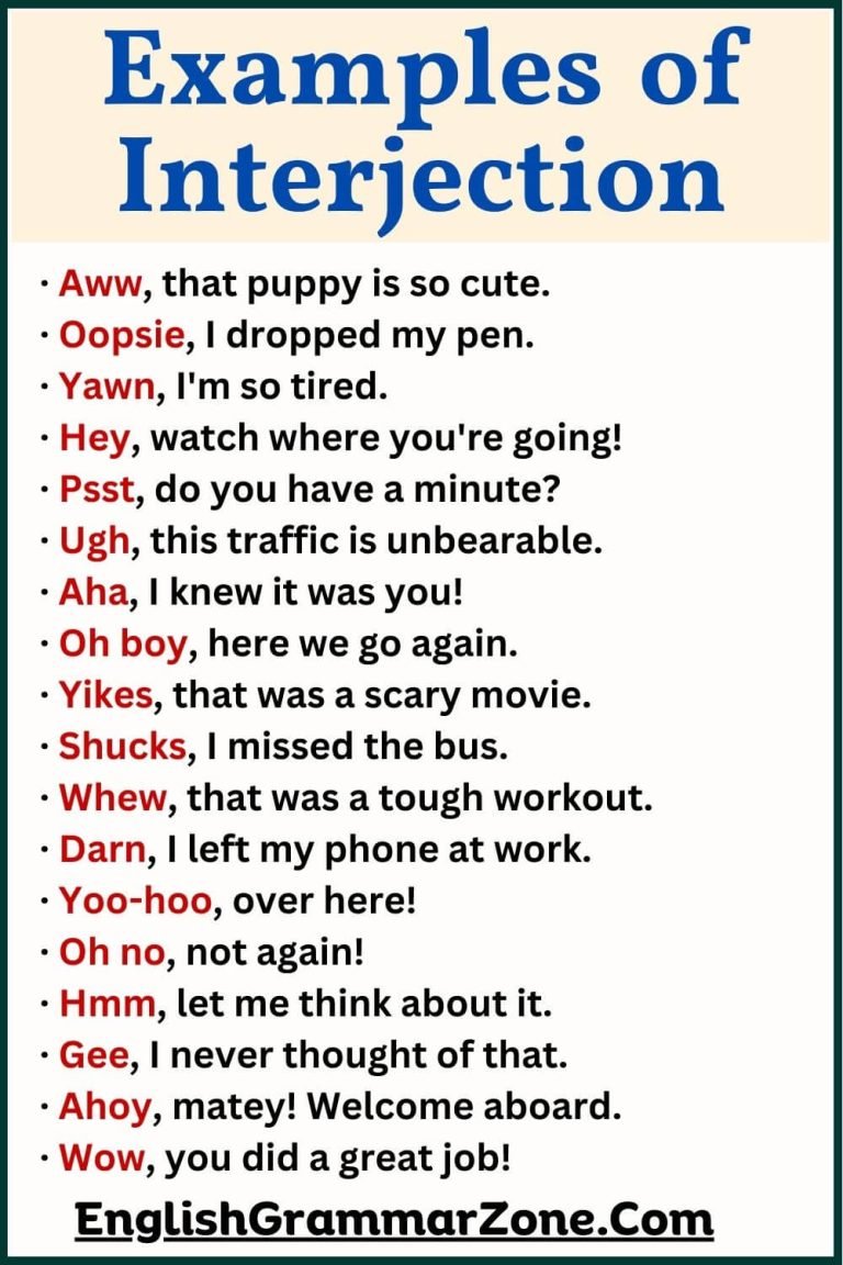 150 Examples Of Interjection In Sentence