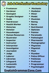 130 List Of Job And Profession Vocabulary Words