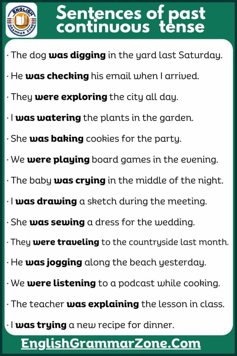 Sentences Of Past Continuous Tense With Example