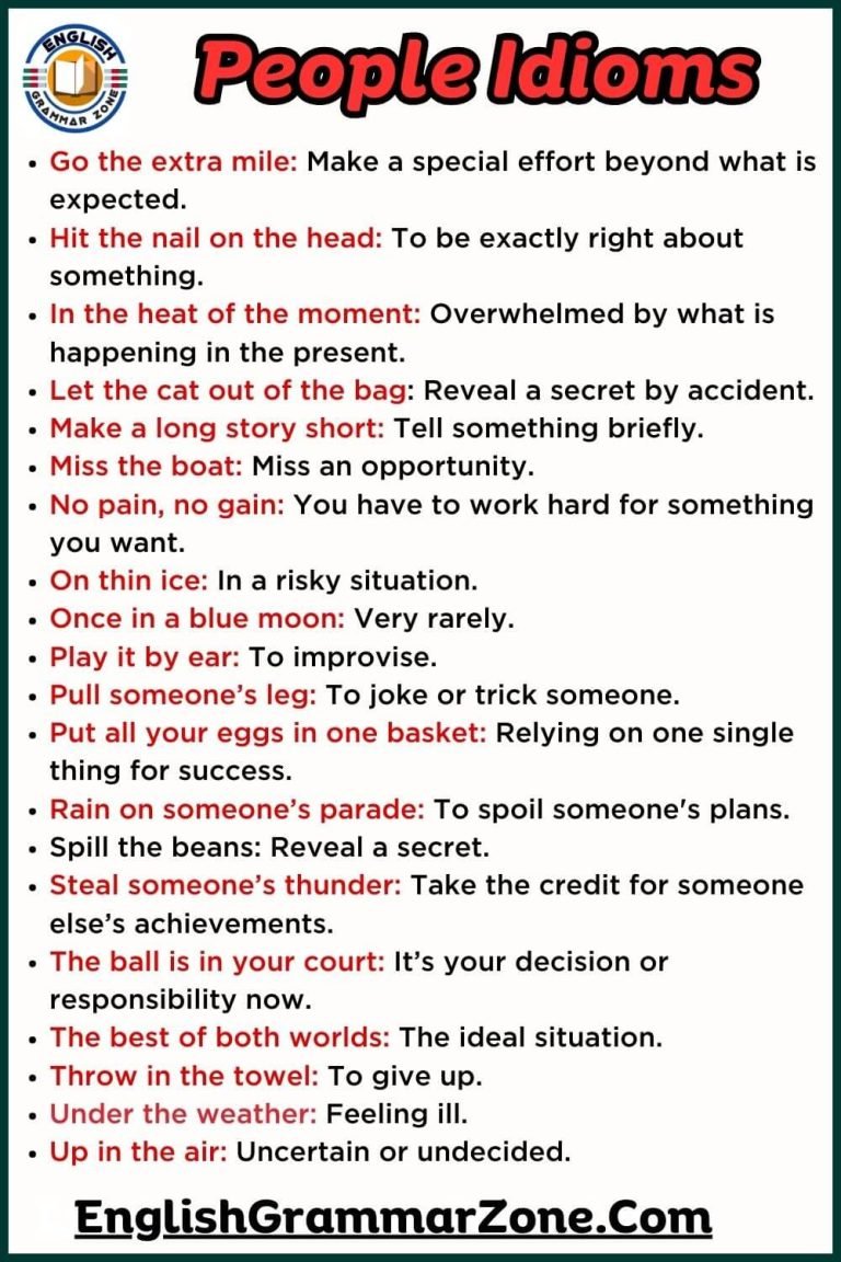150 People Idioms Lists With Meanings