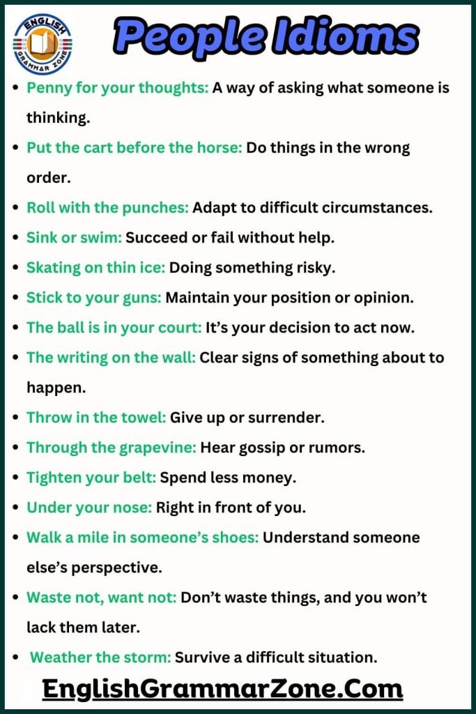 150 People Idioms Lists With Meanings