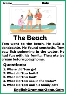 Reading Comprehension Worksheet The Beach