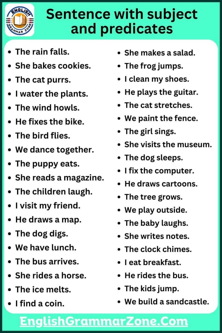 130 Sentence With Subject And Predicates In English