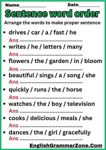 Sentence Word Order Exercise Worksheet