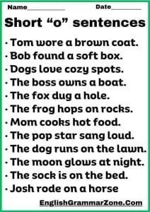 Vowel Worksheet Sentence With O | Vowel Words O Sounds Worksheet