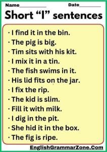 Sentences With Vowel Words I