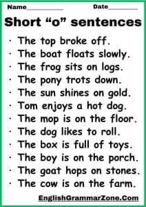 Vowel Worksheet Sentence With O | Vowel Words O Sounds Worksheet