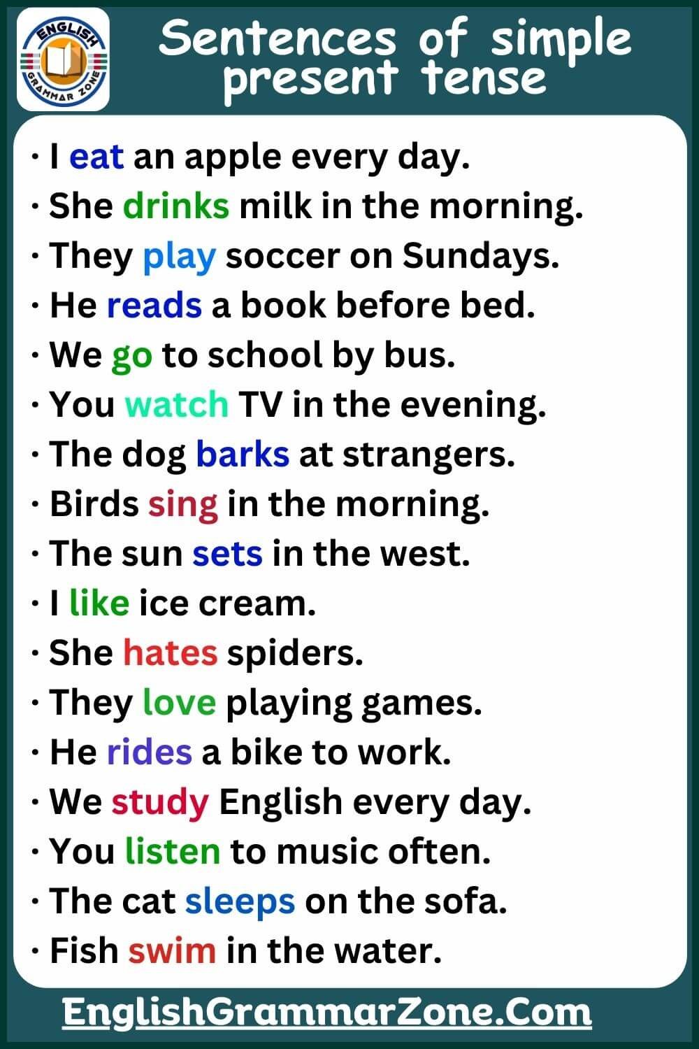 Sentences Of Simple Past Tense In English