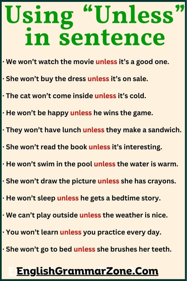 Master 150 Examples Of Unless In A Sentence