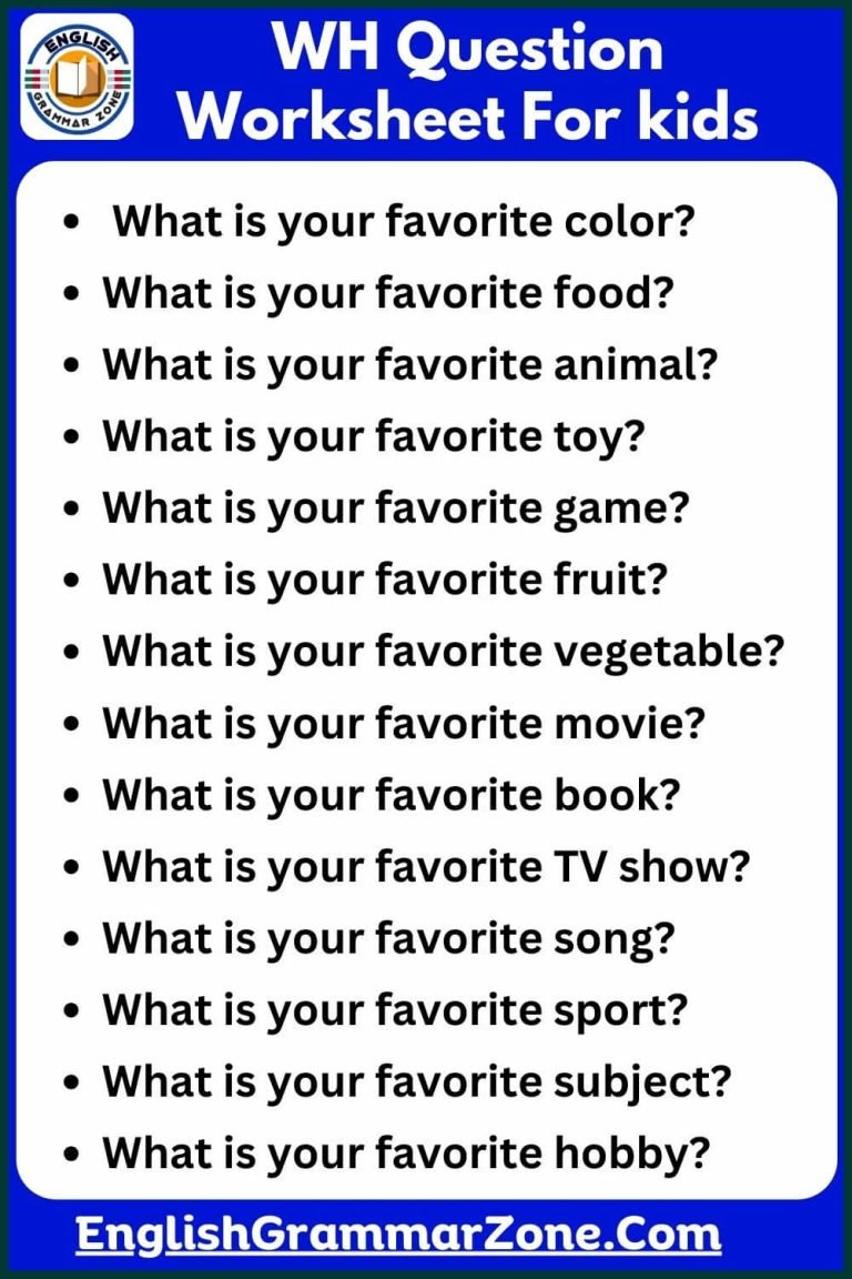 WH Question Answer Worksheet For Kids