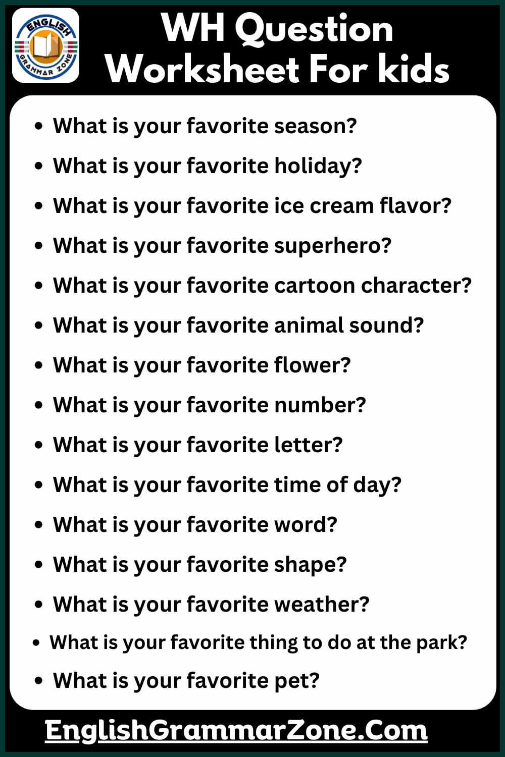 WH Question Answer Worksheet For Kids