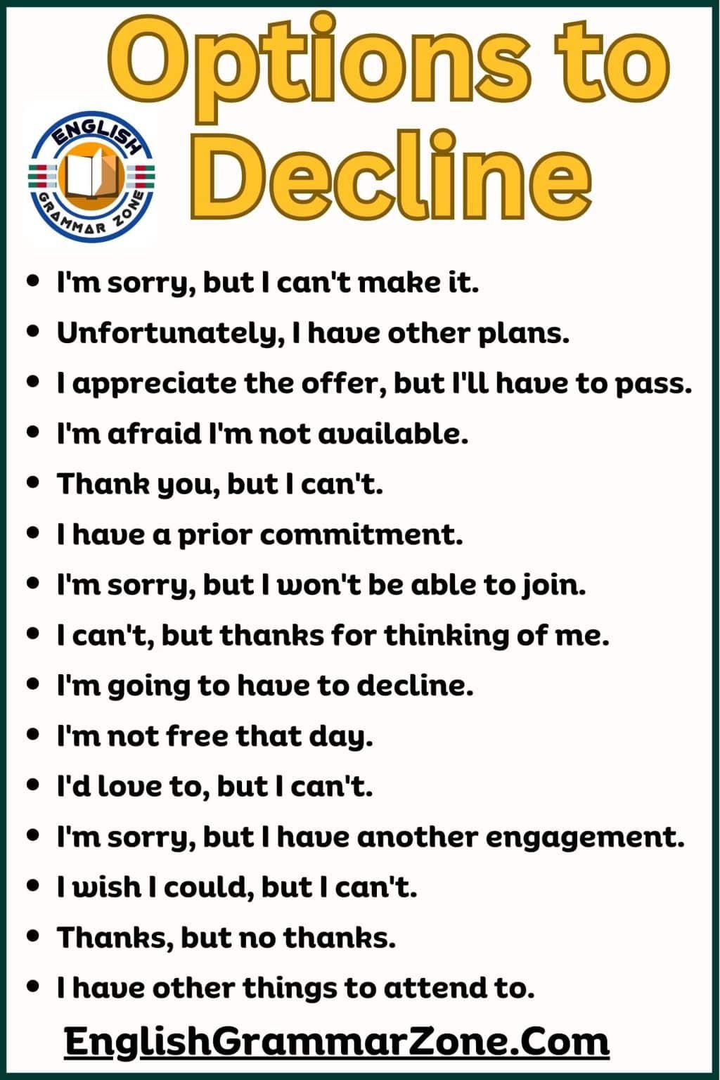 Alternative Ways To Say How To Politely Decline In English