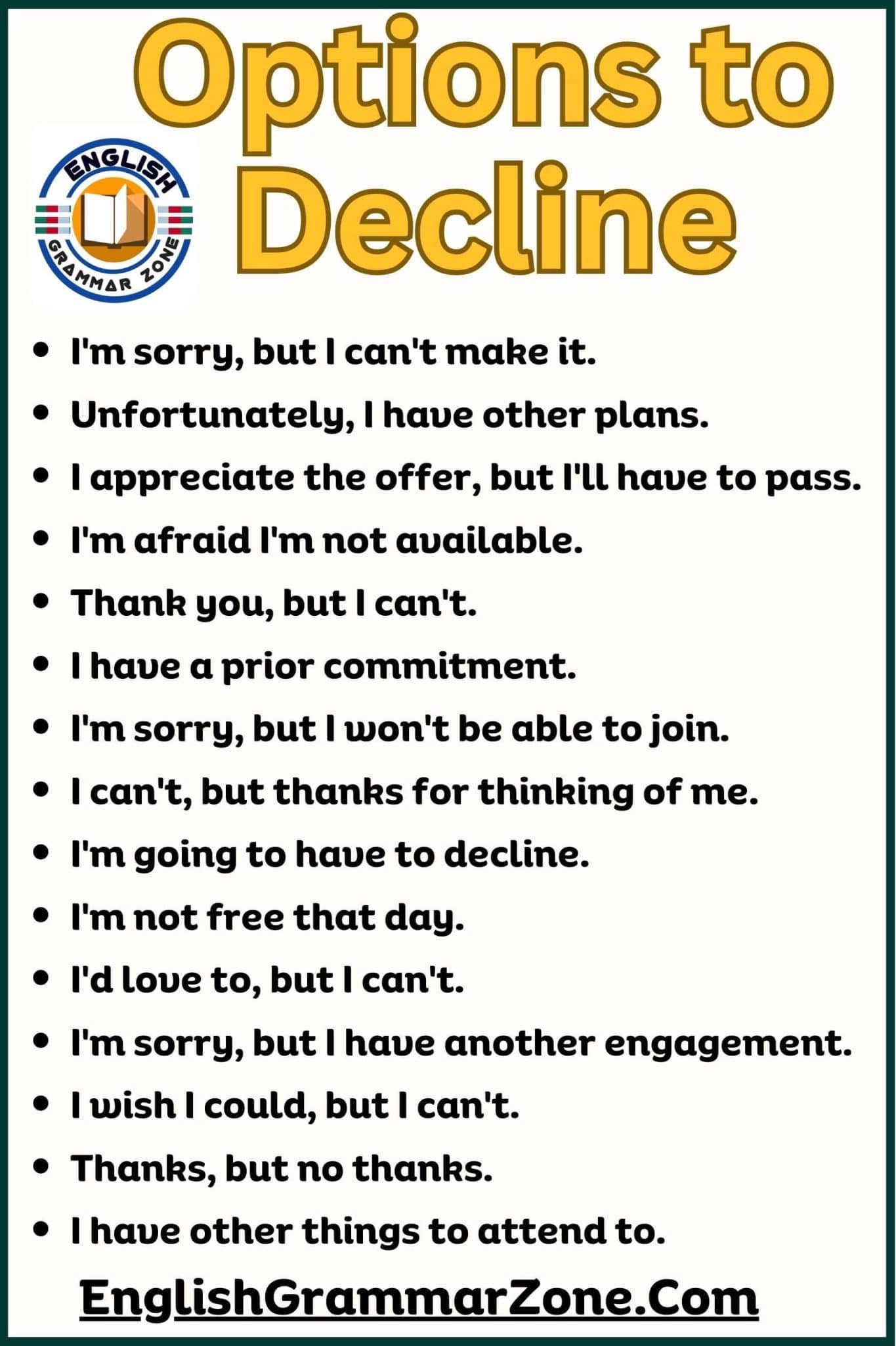 Alternative Ways To Say How To Politely Decline In English