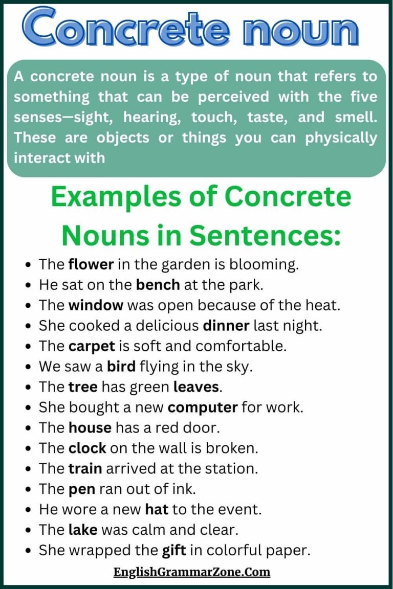 120 Concrete Noun Explanation With Example Sentence
