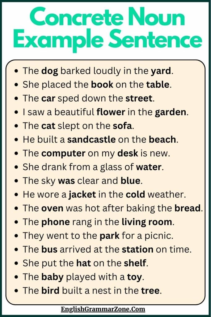 100 Examples Of Concrete Noun