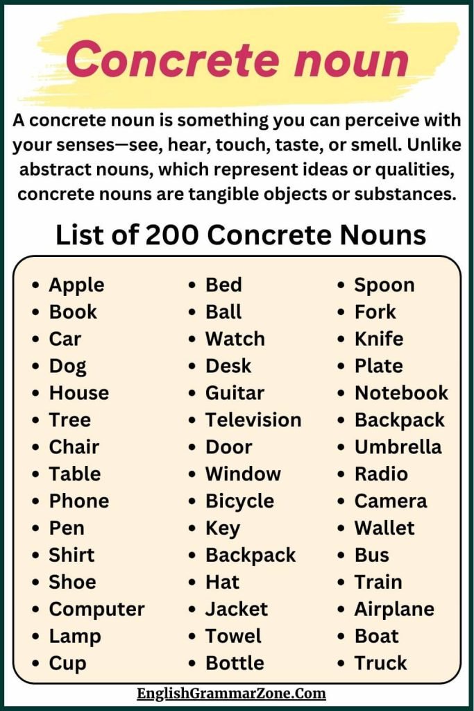200 Concrete Noun Definition With Example