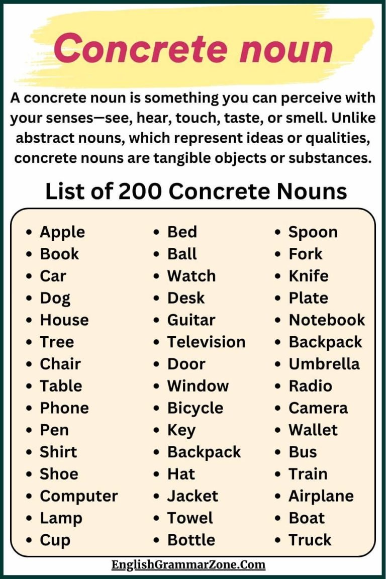 200 Concrete Noun Definition With Example