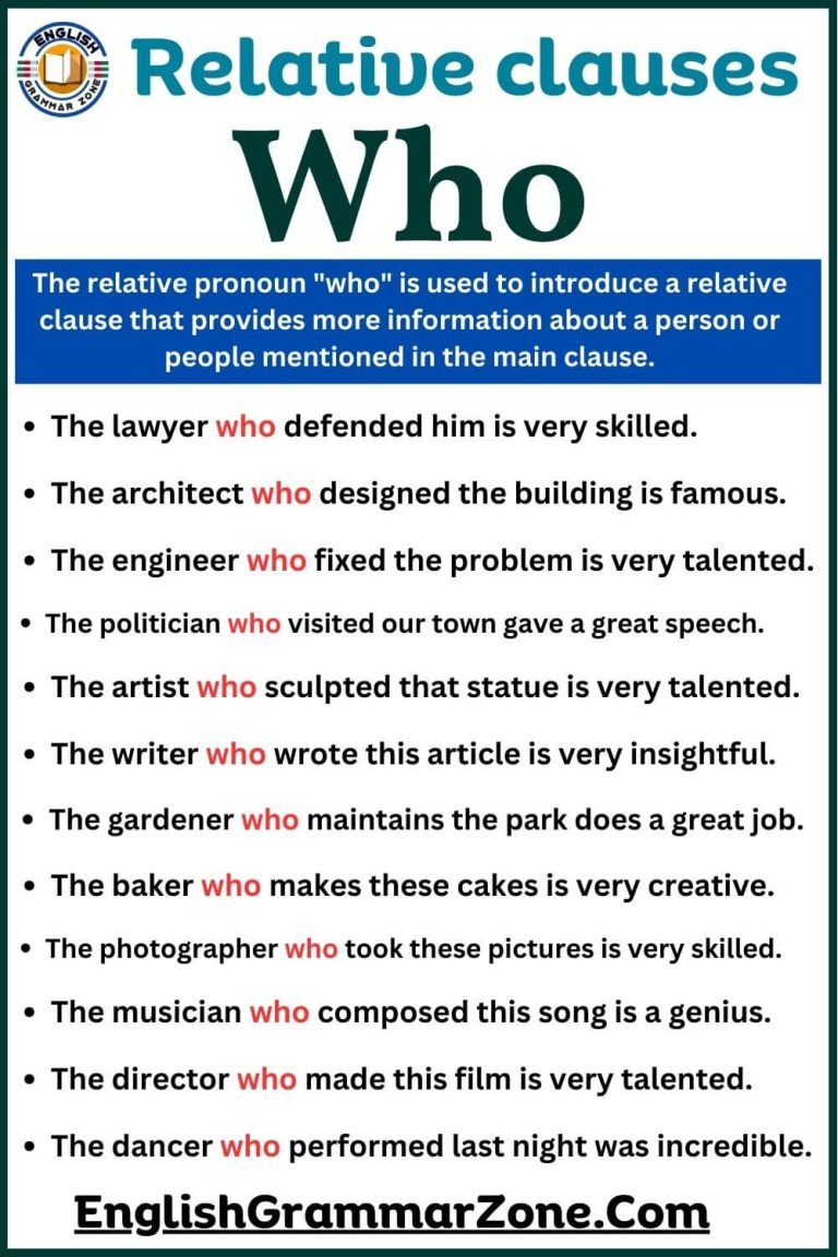 Relative Clause Who And Which Exercise