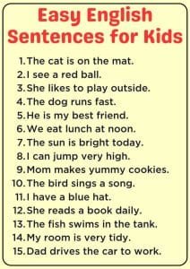 100 Easy English Sentence For Kids