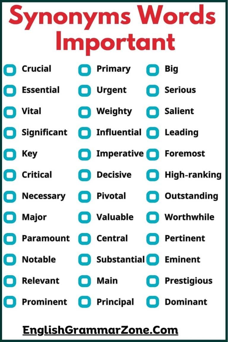 Synonyms Of Important Words