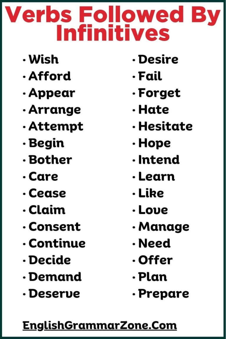List Of Verbs Followed By Infinitives