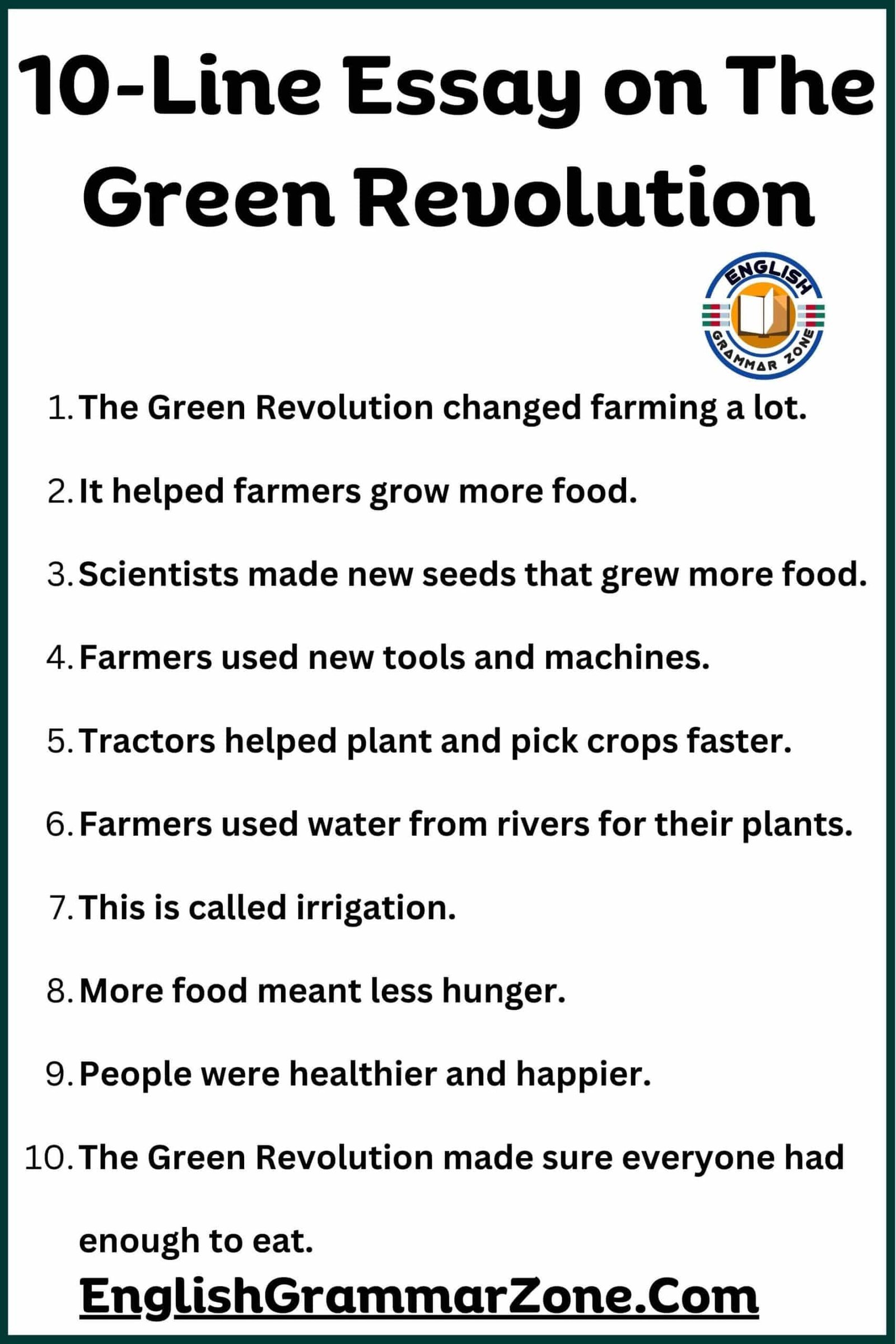 10 Lines Essay On The Green Revolution For Kids