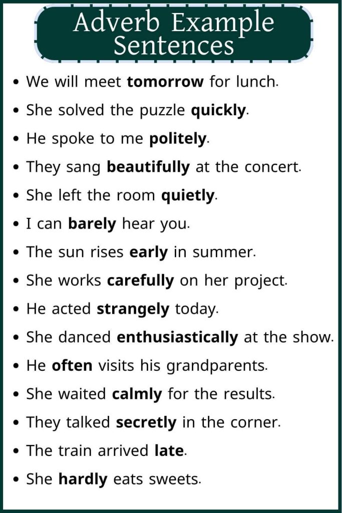 100 Adverb Example Sentence In English