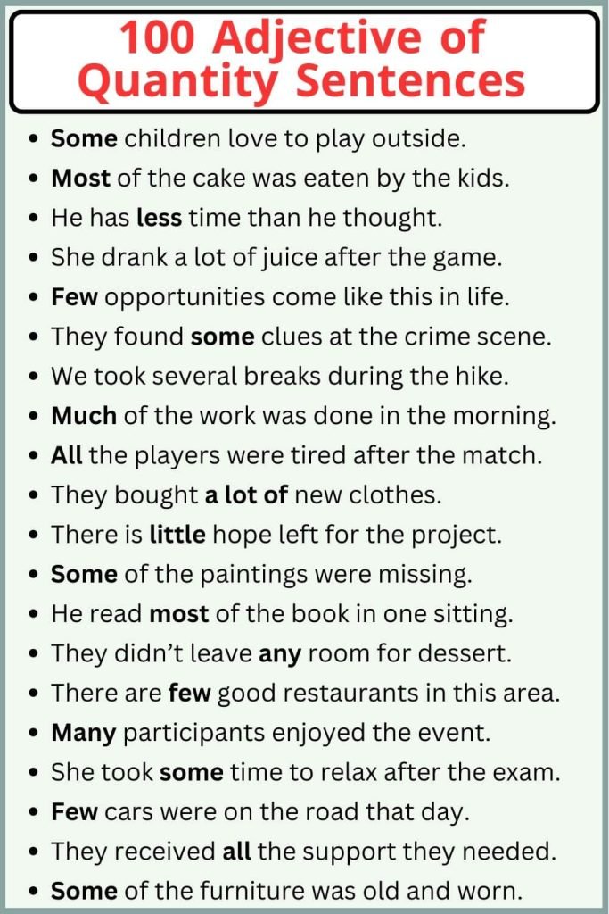 100 Adjective Of Quantity Examples In Sentences