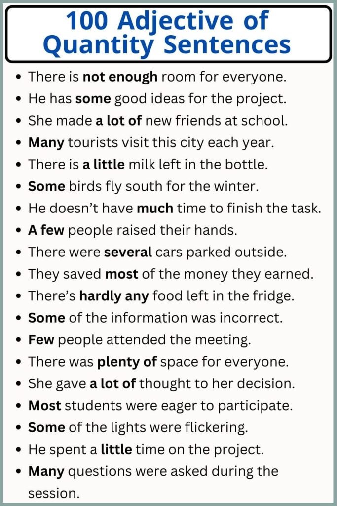 100 Adjective Of Quantity Examples In Sentences