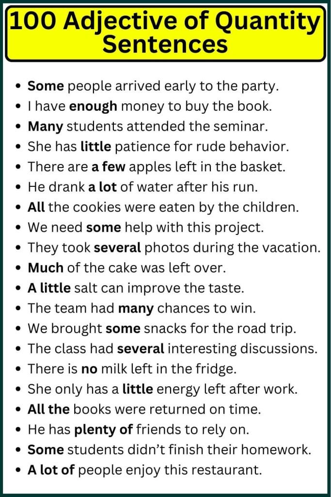 100 Adjective Of Quantity Examples In Sentences