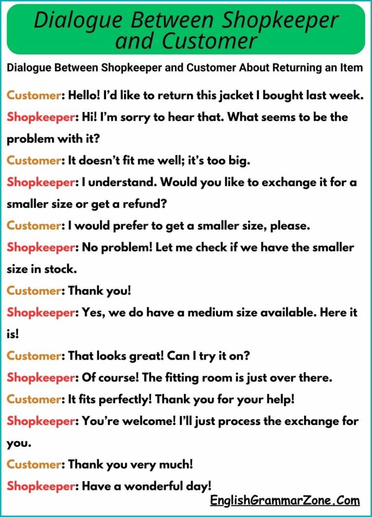 Dialogue Between Shopkeeper And Customer