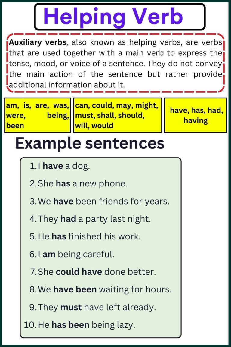 Helping Verbs Definition And Example Sentence