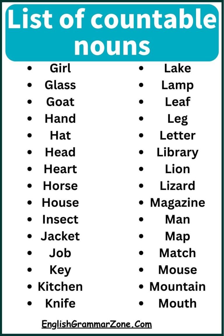150 Most Useful Countable Nouns List