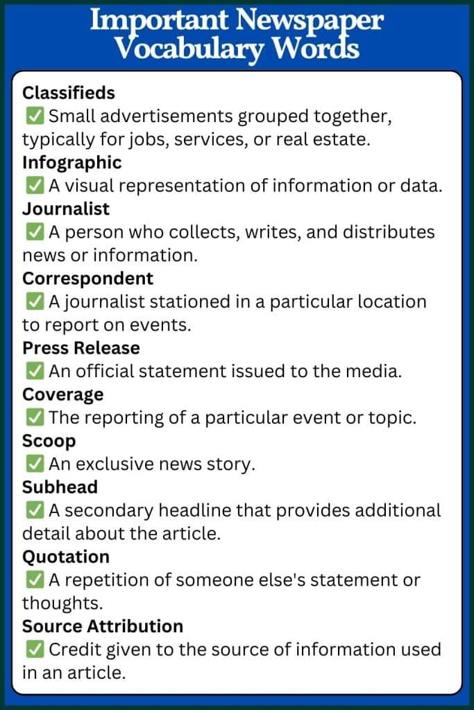 200 Newspaper Vocabulary Words With Meaning