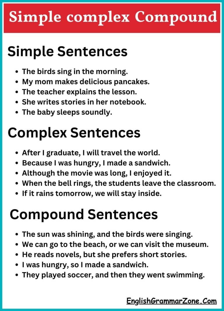 Simple Complex Compound Sentence Examples