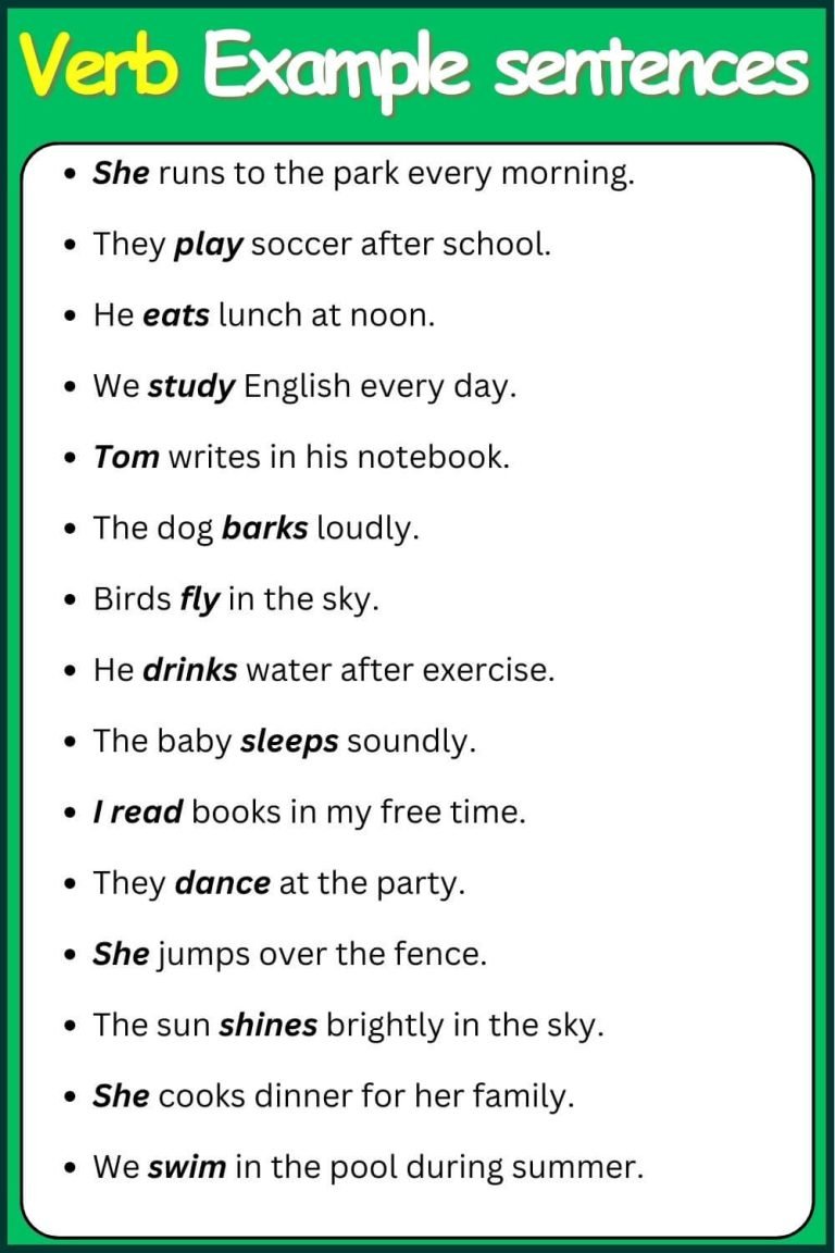 100 Verb Example Sentences