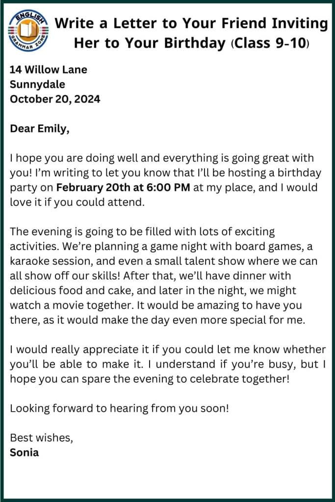 Write A Letter To Your Friend Inviting Her On Your Birthday
