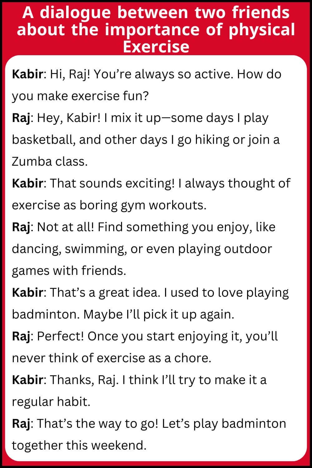 A Dialogue About The Importance Of Physical Exercise