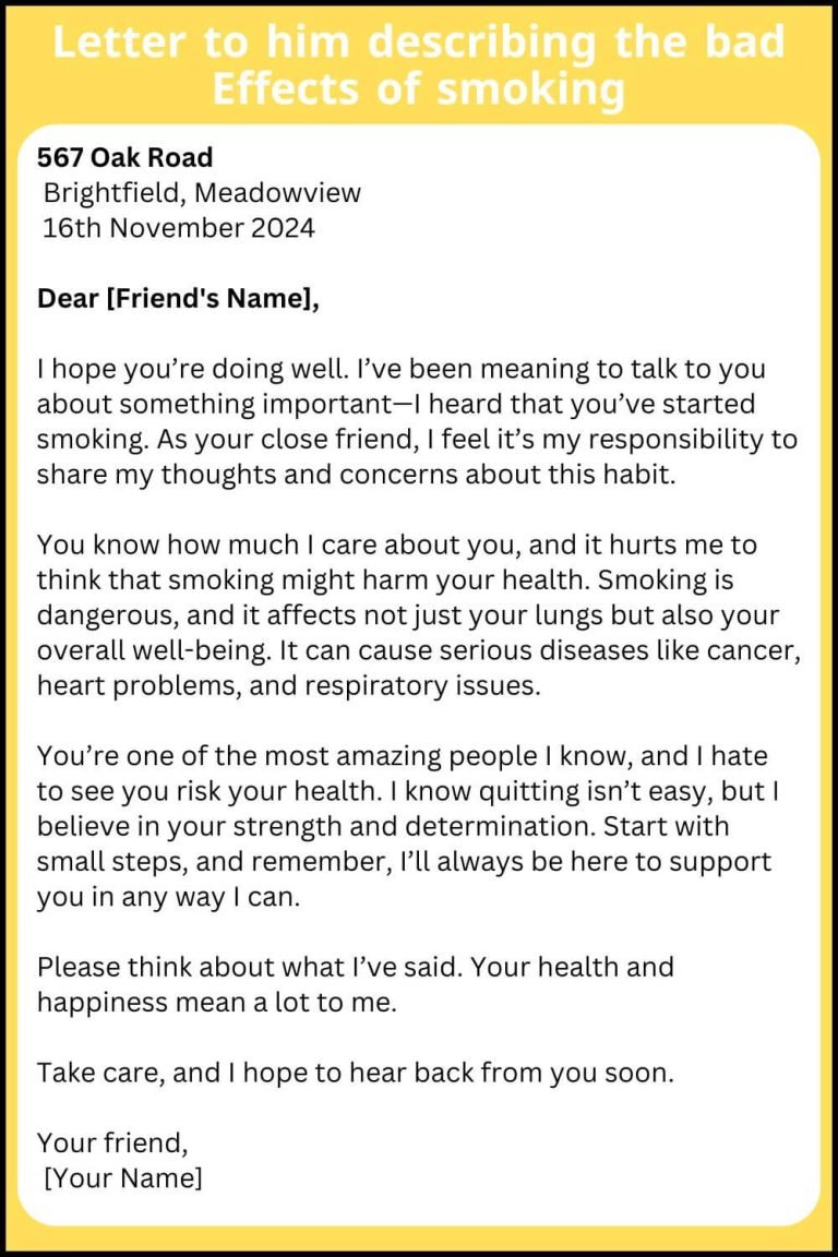 Write A Letter To Him Describing The Bad Effects Of Smoking