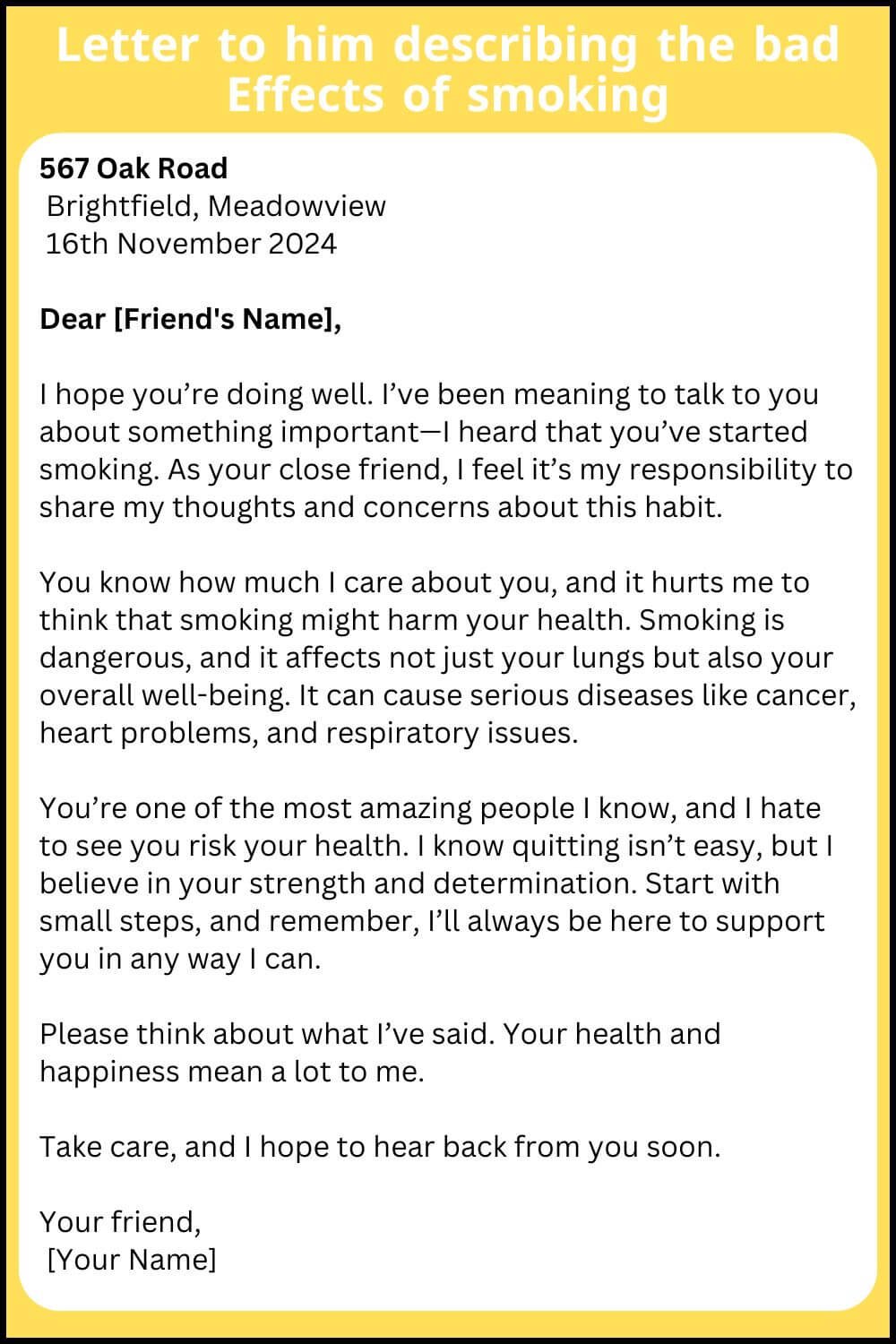 Write A Letter To Him Describing The Bad Effects Of Smoking