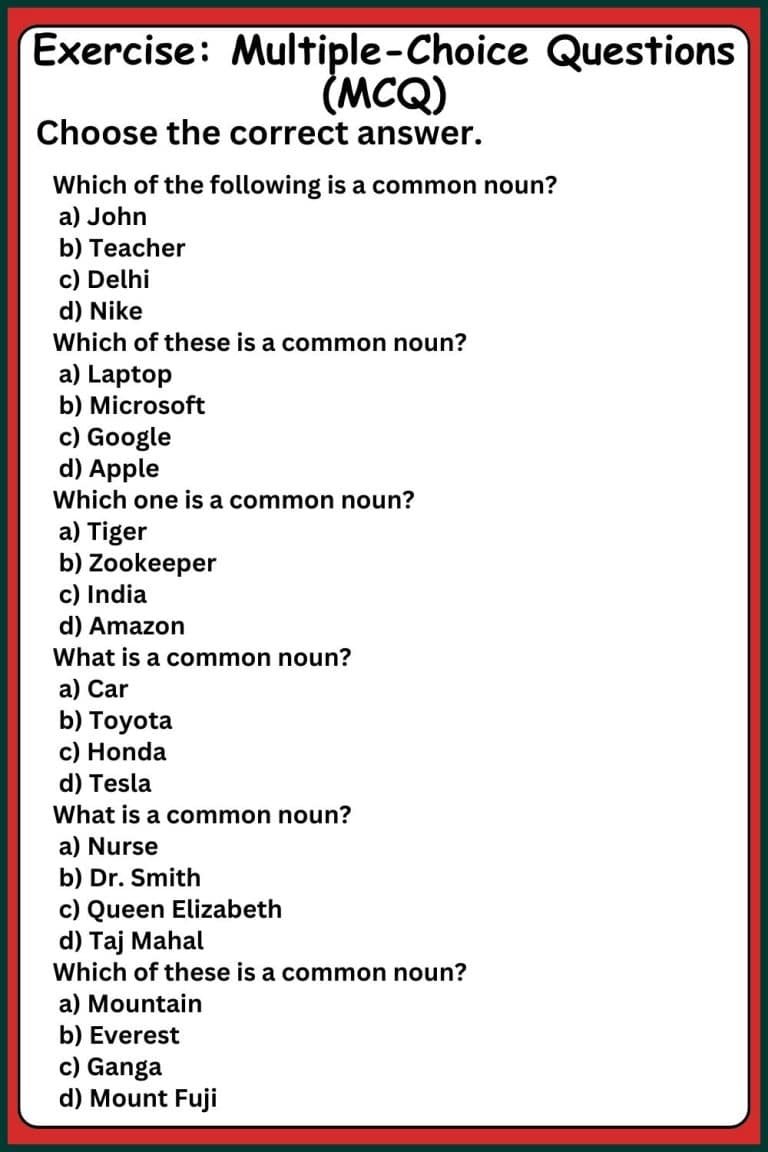 Common Noun Exercise