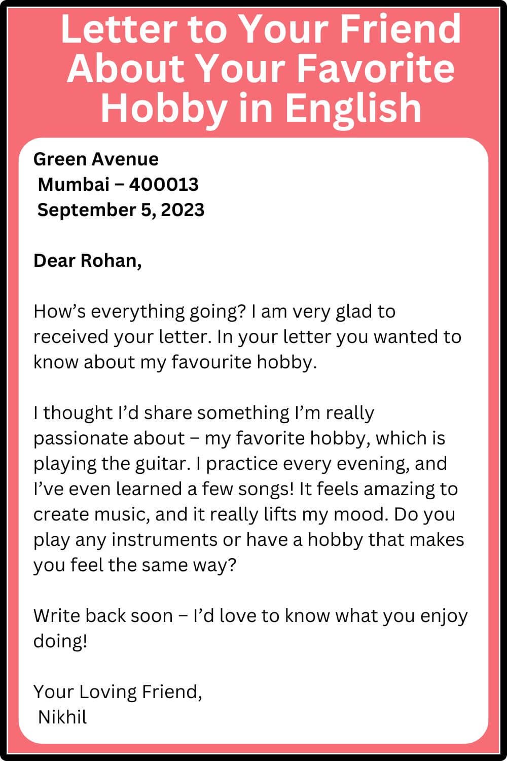 Writing A Letter To Your Friend About Your Favorite Hobby