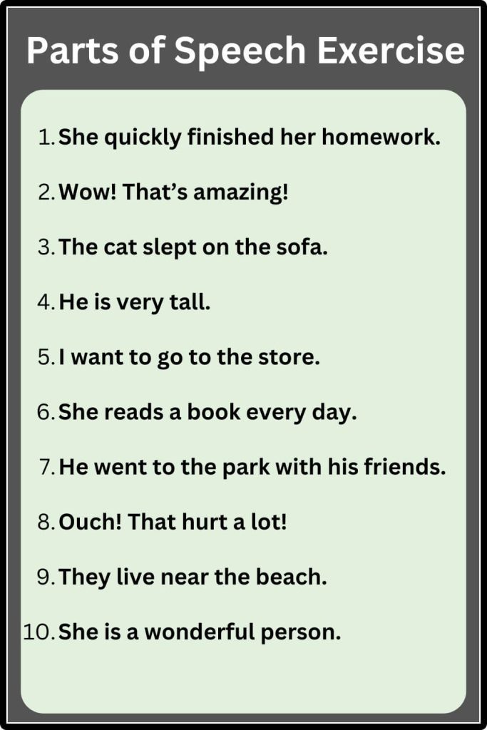 Parts Of Speech Chart Design